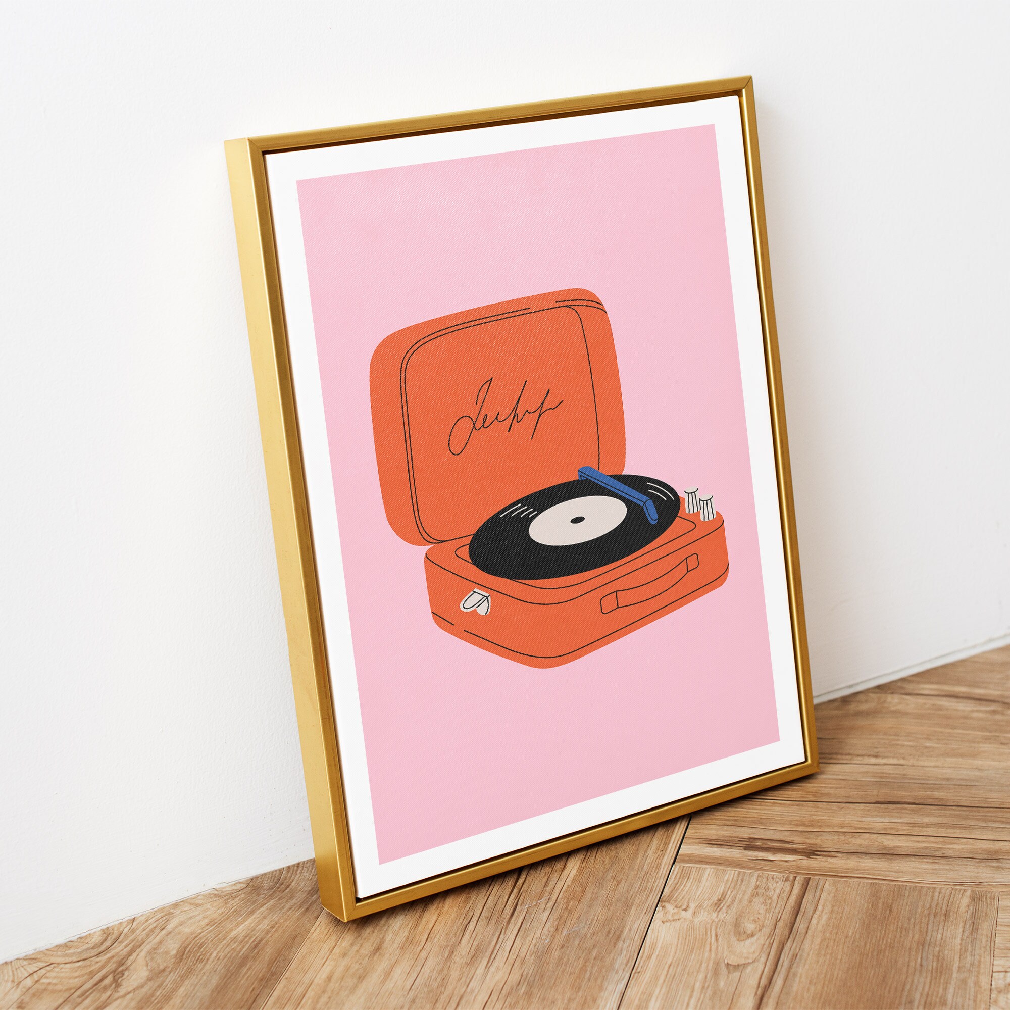 Retro Record Player Digital Prints-pink Red Wall Art Poster-cool Girl ...