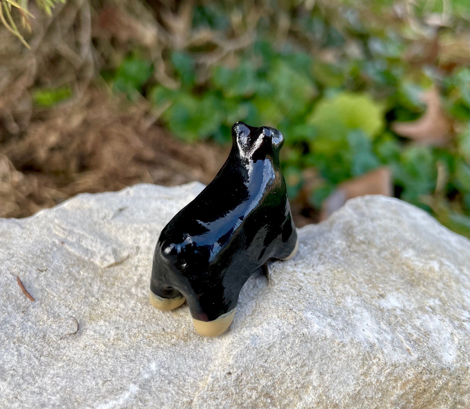 Miniature Polymer Clay Standing Black Bear Figurine, Mini Bear ...