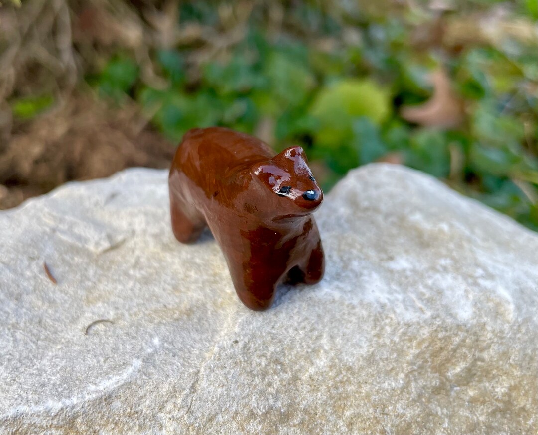 Miniature Polymer Clay Standing Brown Bear Figurine, Polymer Clay ...