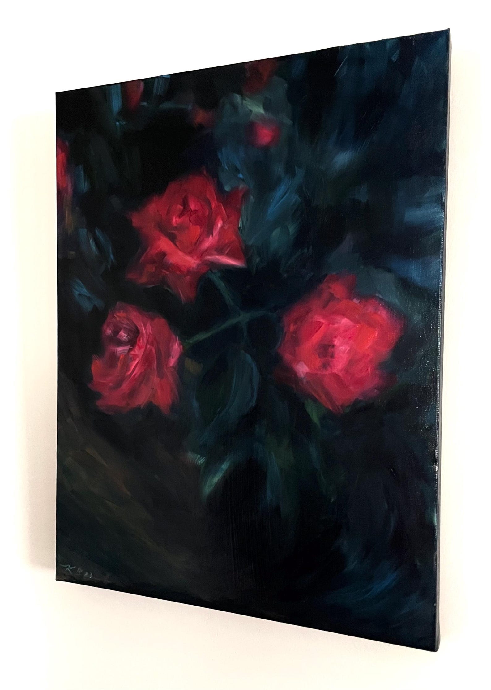 Three Red Roses - Original 18x24” Oil Painting on Canvas, Red Rose ...