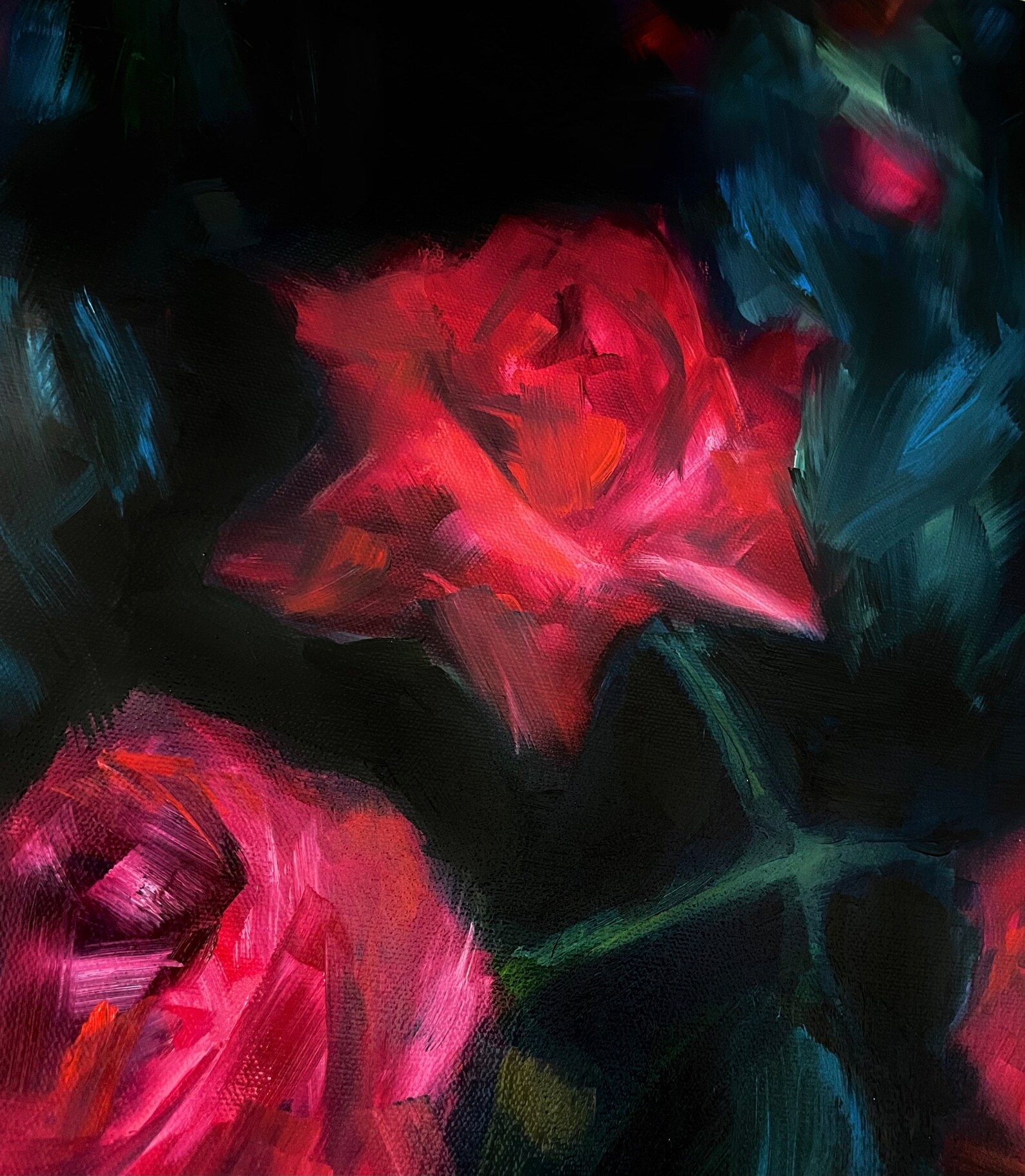 Three Red Roses - Original 18x24” Oil Painting on Canvas, Red Rose ...