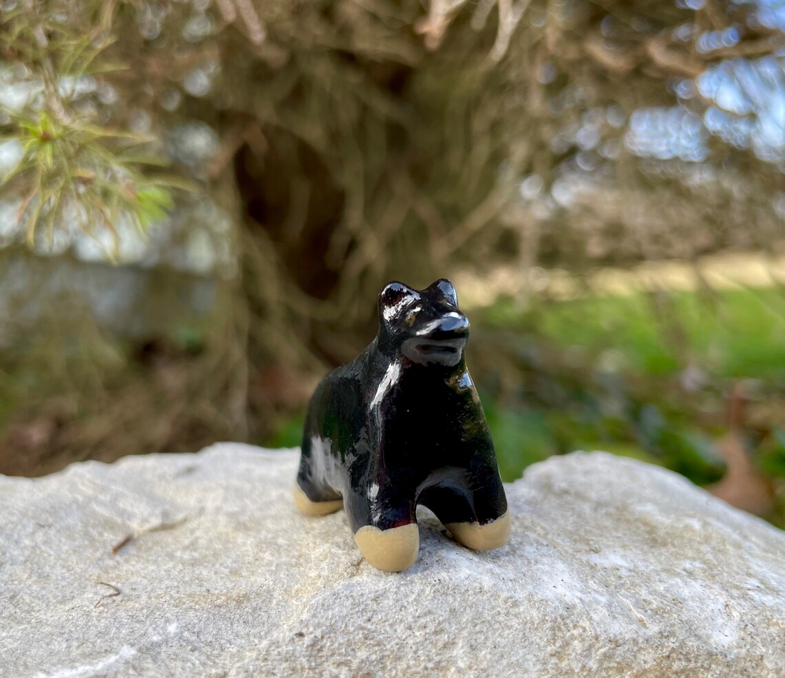 Miniature Polymer Clay Standing Black Bear Figurine, Mini Bear ...