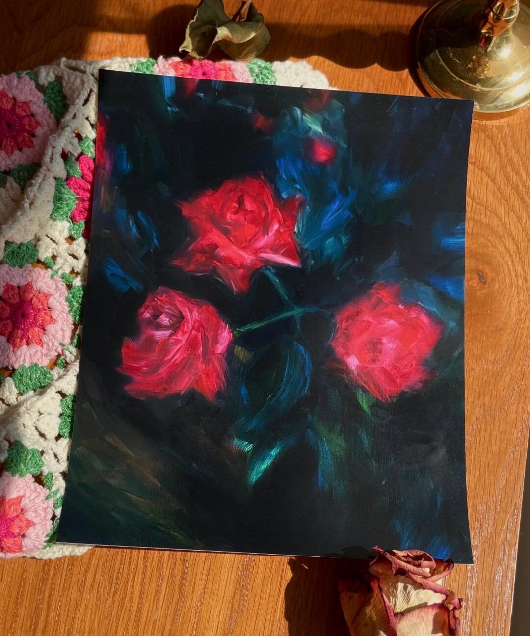 Three Red Roses 8 X 10" Art Print of Original Oil Painting - Etsy