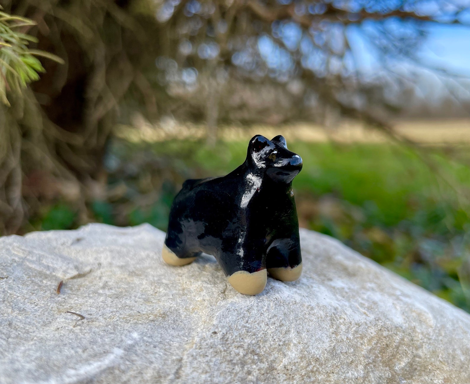 Miniature Polymer Clay Standing Black Bear Figurine, Mini Bear ...