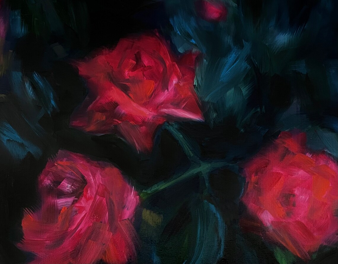 Three Red Roses Original 18x24 Oil Painting on Canvas - Etsy