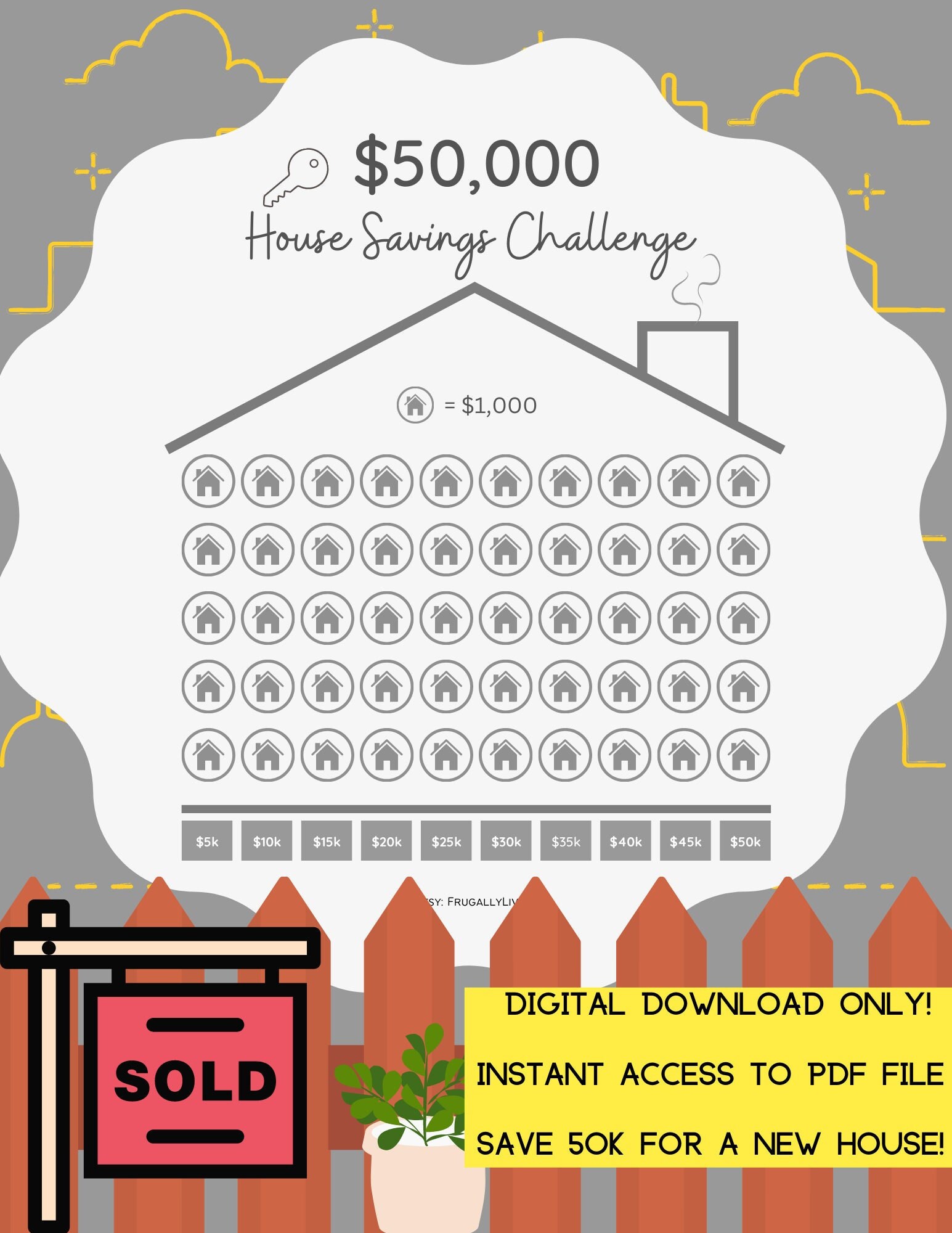 Printable House Savings Challenge | Savings Challenges | Budgeting ...