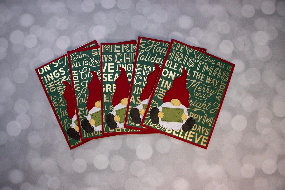Set of 5 Gnome Christmas Handmade Cards - Etsy