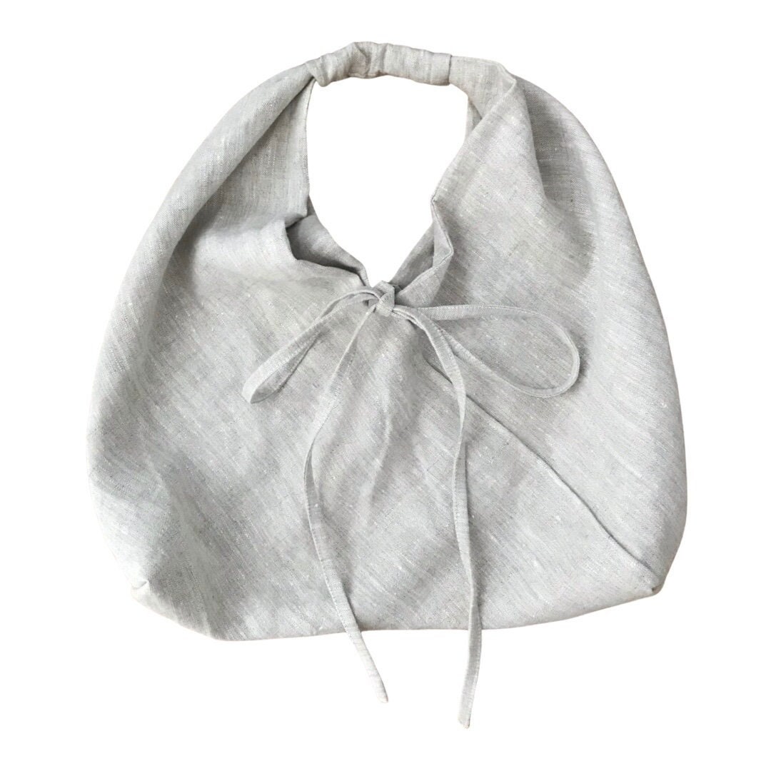 Linen Shoulder Bag, Origami String Ties in Oatmeal Natural Color or ...