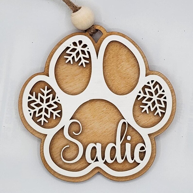 Personalized Wooden Dog Paw Print Ornament in Your Choice of Four Fur ...