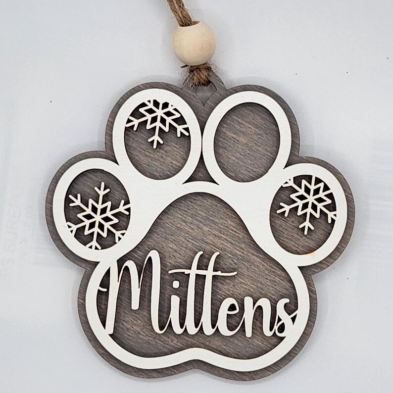 Personalized Wooden Cat Paw Print Ornament in Your Choice of Three Fur ...