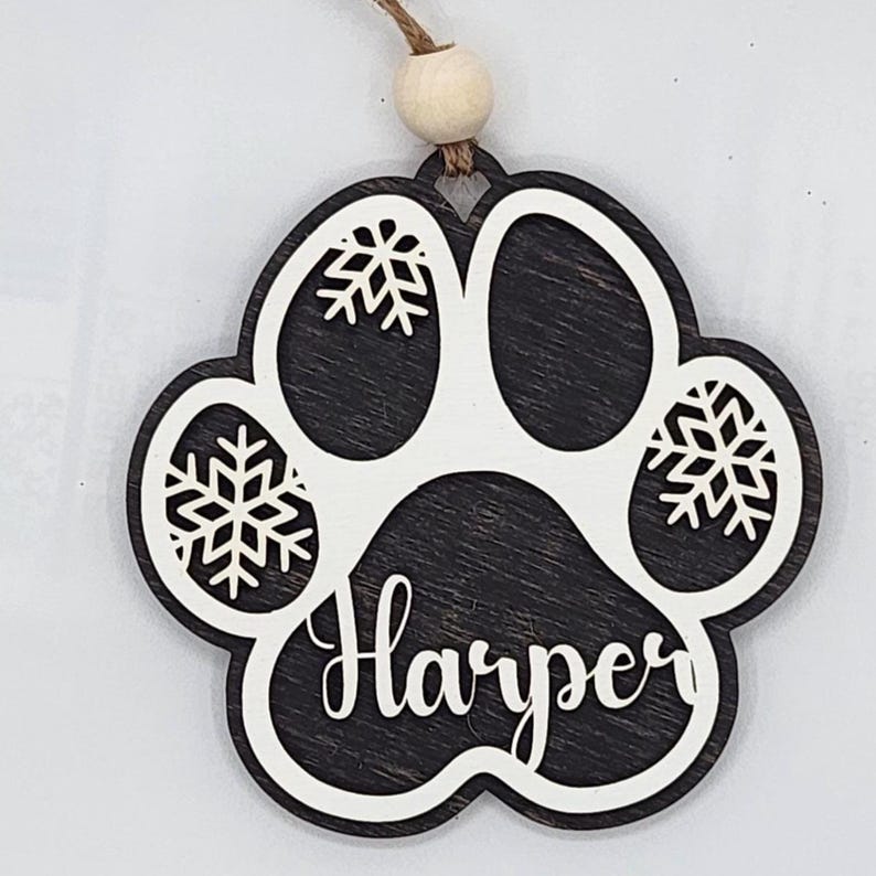 Personalized Wooden Dog Paw Print Ornament in Your Choice of Four Fur ...