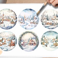 Christmas Winter Village Seamless Pattern PNG, Cozy Snowy Houses ...