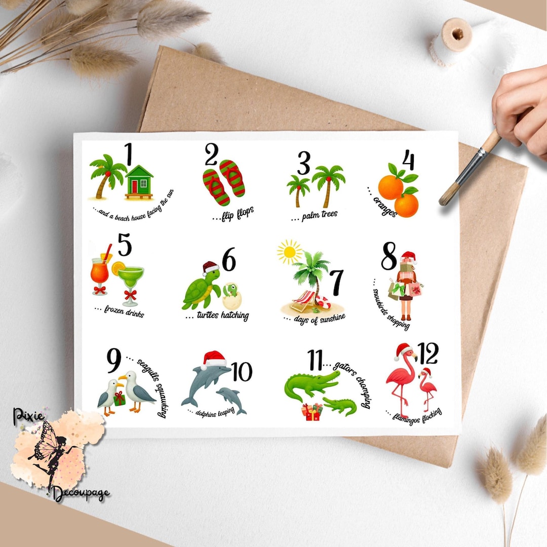 12 Days of Beach Christmas 1, One Sheet Rice Paper US Letter Size - Etsy