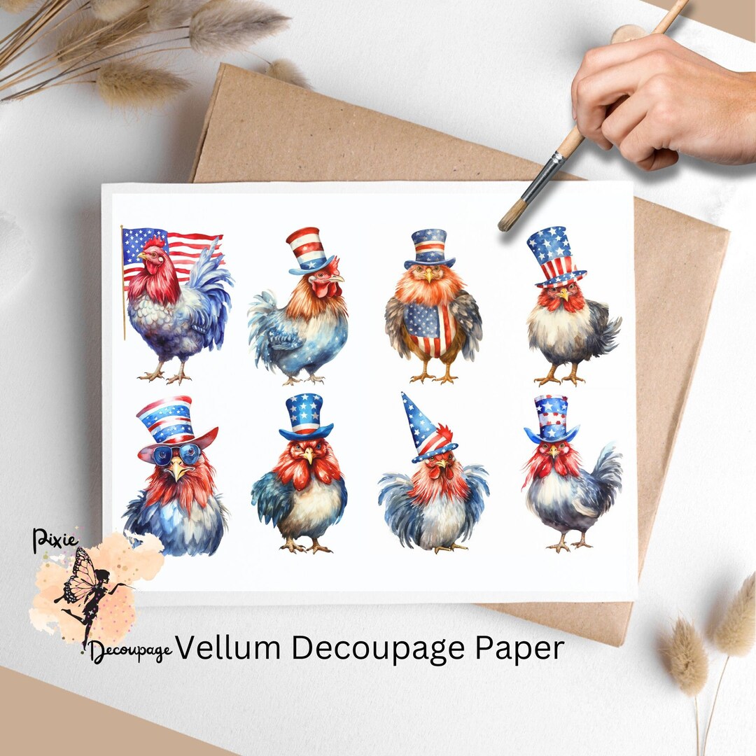 Patriotic Chicken Collage 1, Vellum Decoupage Paper US Letter Size ...