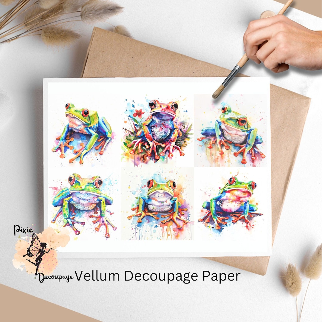 Colorful Frog Collage 1, Vellum Decoupage Paper US Letter Size, Shipped ...