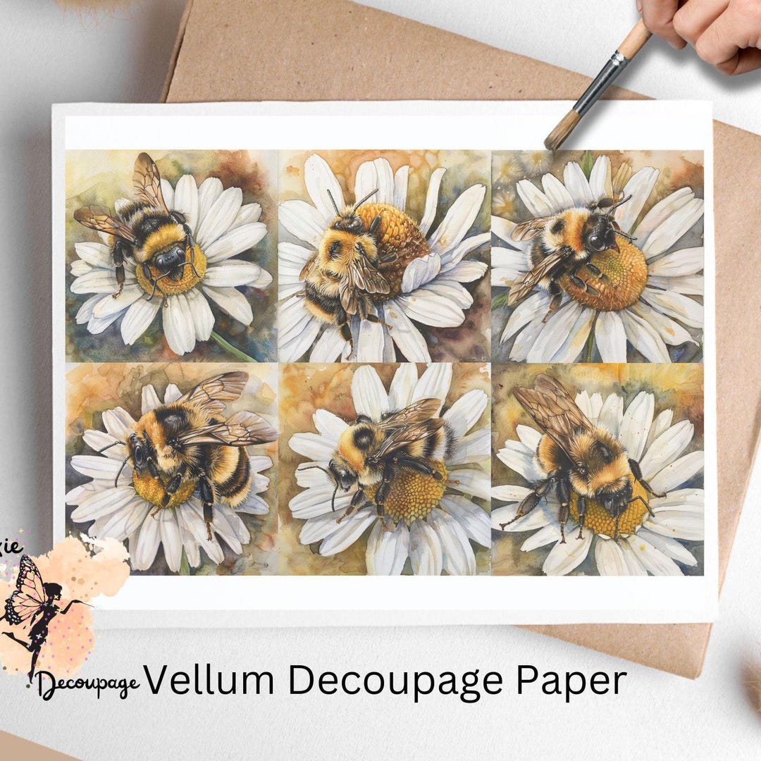 Bee on Daisy Flower Collage 4, Vellum Decoupage Paper US Letter Size ...