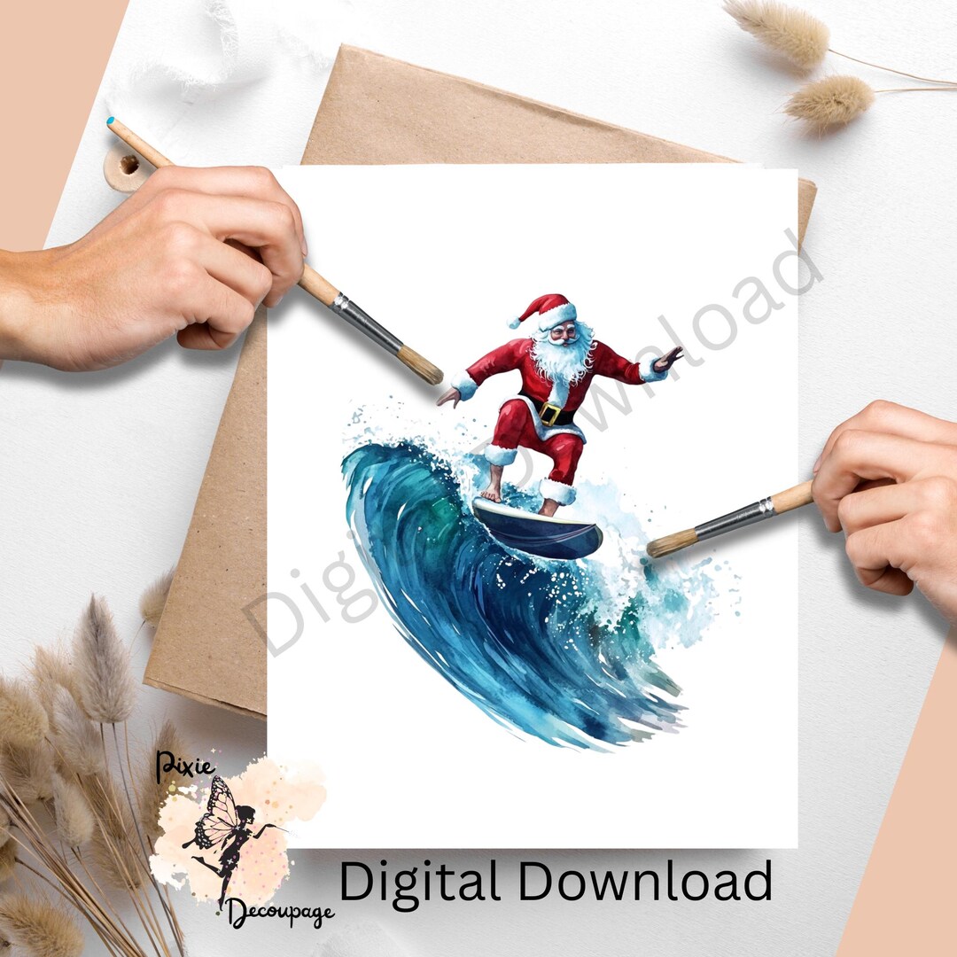 Surfing Santa XL 1, Decoupage Paper Digital Download, You Print, JPG - Etsy
