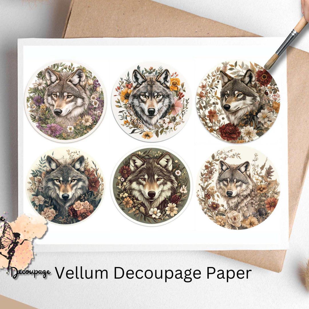Wolf in Flowers Collage 2, Vellum Decoupage Paper US Letter Size ...