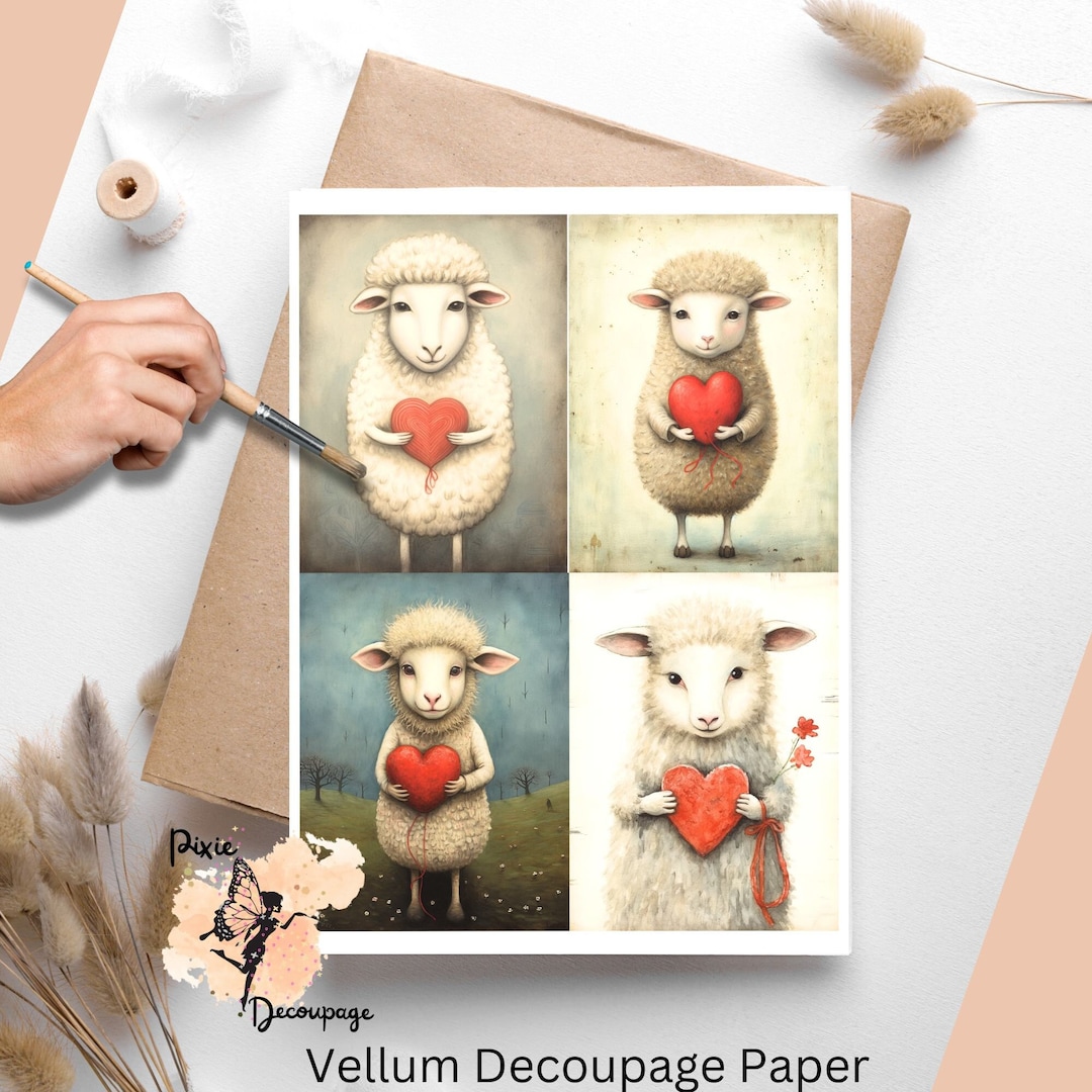 Valentine Sheep Collage 1, Vellum Decoupage Paper US Letter Size ...