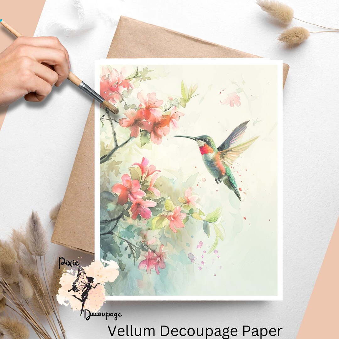 Hummingbird in Spring 2, Vellum Decoupage Paper US Letter Size, Shipped ...