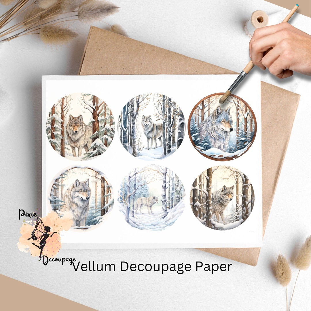 Wolf in Snowy Forest Collage 1, Decoupage Paper US Letter Size, Shipped ...