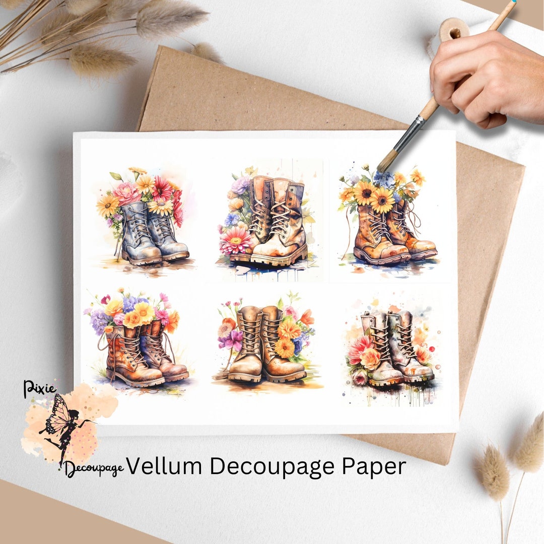 Boots With Flowers Collage 2, Vellum Decoupage Paper US Letter Size ...