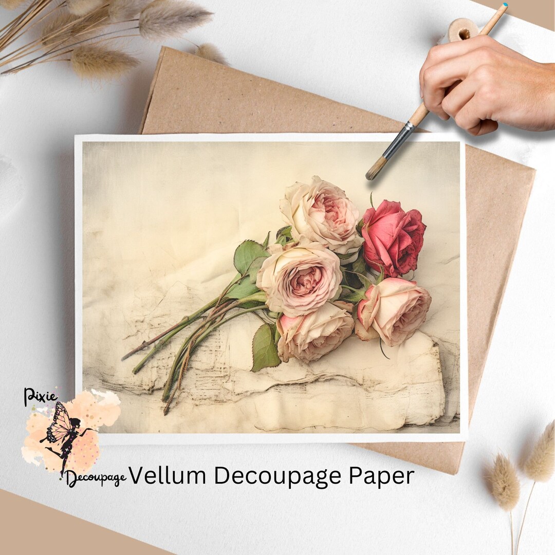 Vintage Roses 1 Vellum Decoupage Paper Us Letter Size Shipped To You
