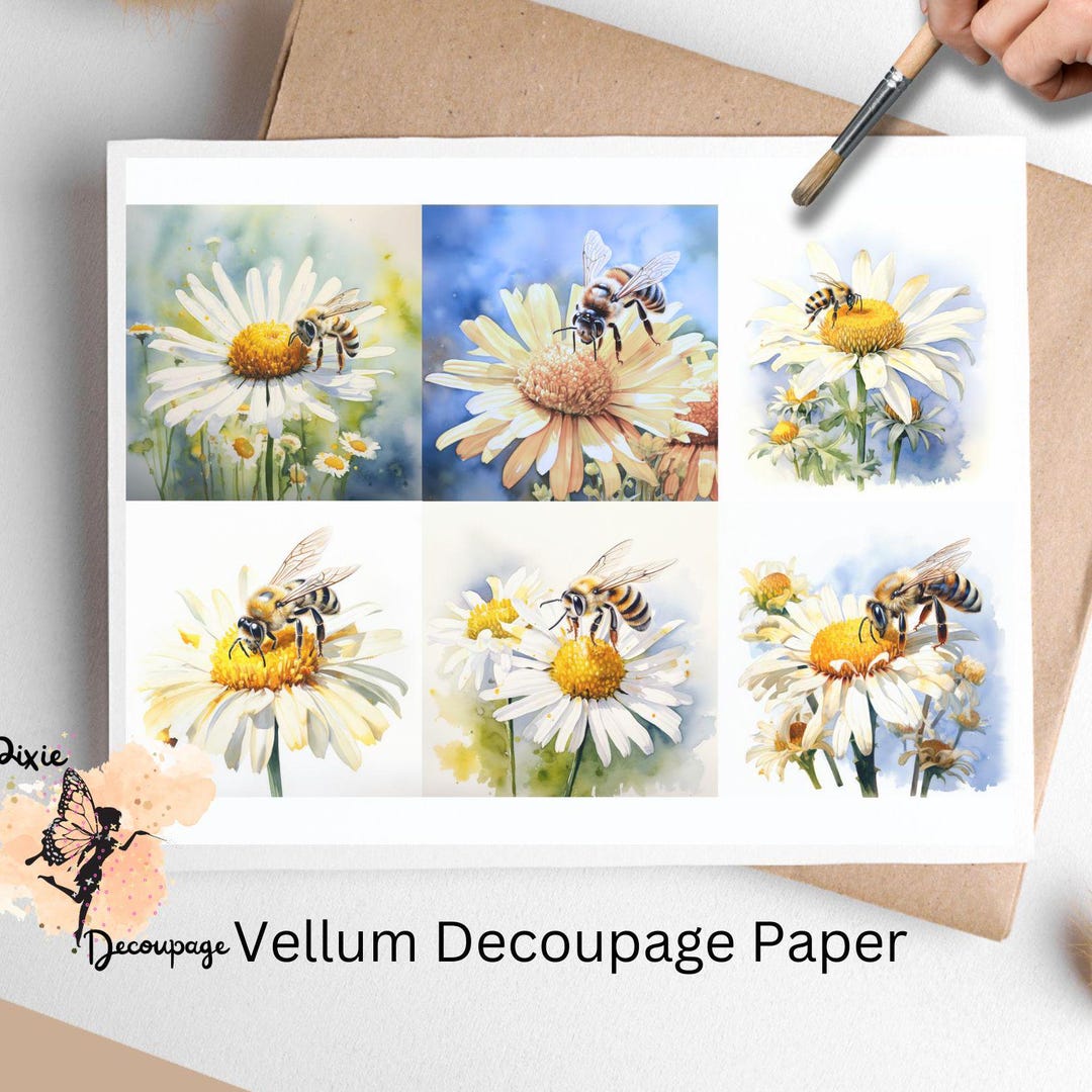 Bee on Daisy Flower Collage 1, Vellum Decoupage Paper US Letter Size ...