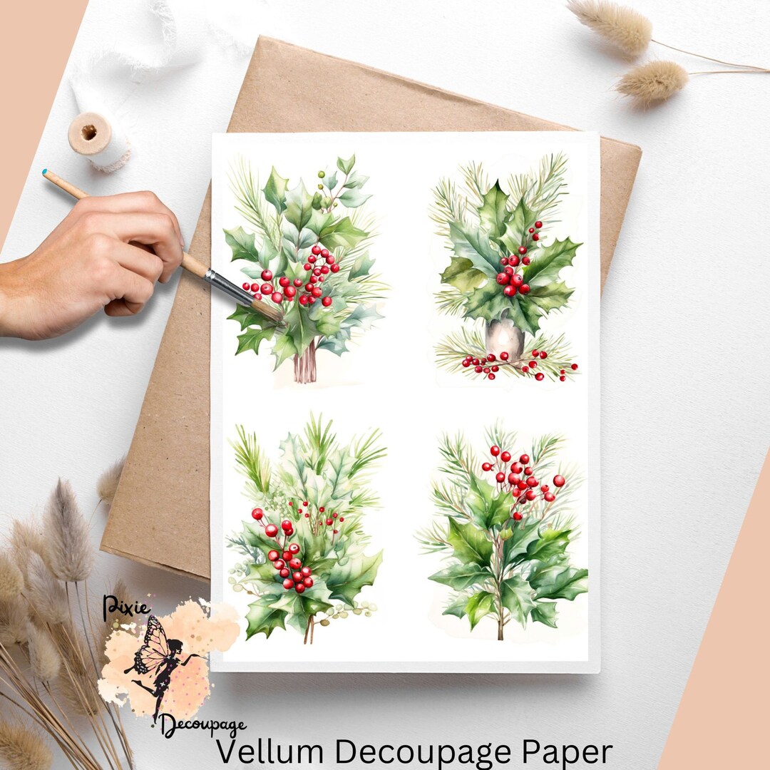 Christmas Greenery Collage 1, Decoupage Paper US Letter Size, Shipped ...