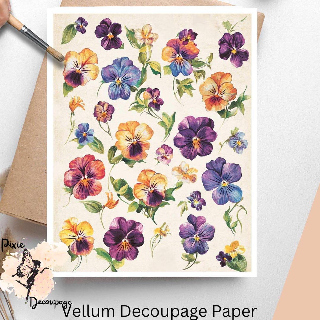 Vintage Pansies 2 , One Sheet Decoupage Paper US Letter Size - Etsy