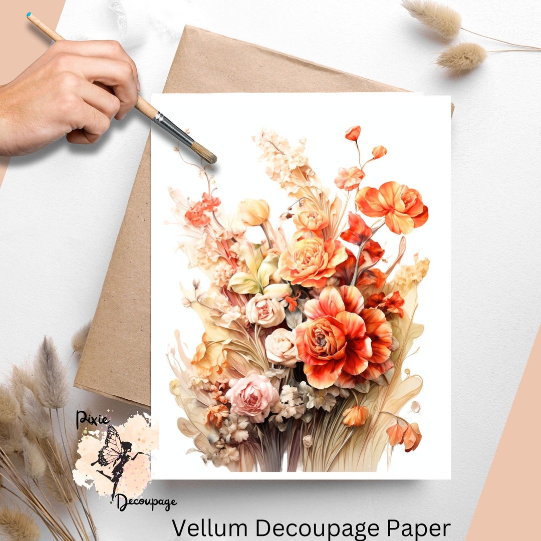 Apricot Florals 3 Vellum Decoupage Paper Us Letter Size Shipped To