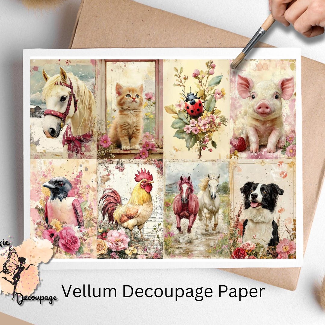 Shabby Chic Farm Animals 10 Decoupage Paper US Letter Size, Shipped to ...