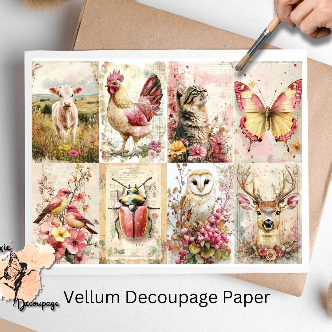 Shabby Chic Farm Animals Collage 1, Vellum Decoupage Paper US Letter ...