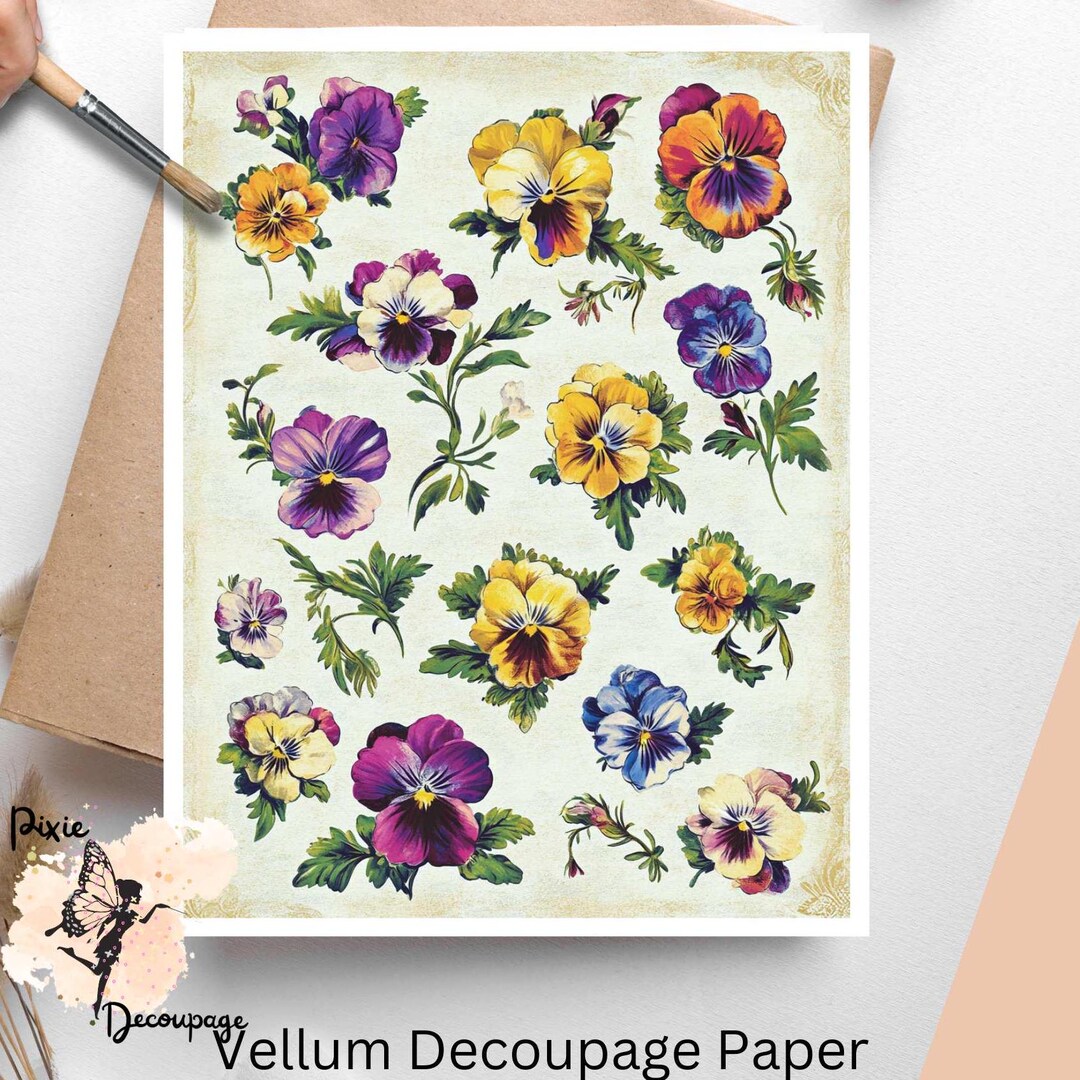 Vintage Pansies 1, Vellum Decoupage Paper US Letter Size, Shipped to ...
