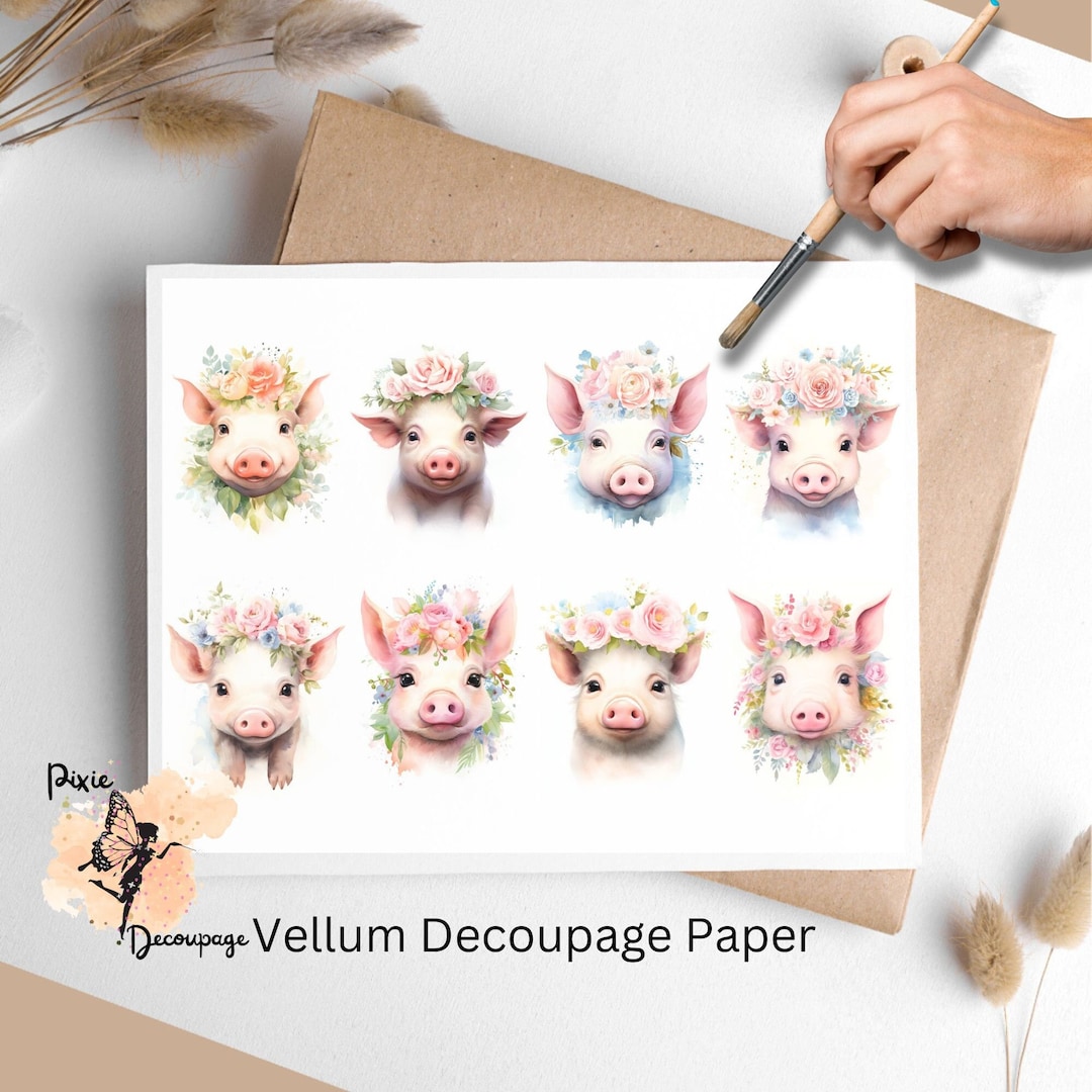 Pig Portrait Collage 1, Vellum Decoupage Paper US Letter Size, Shipped ...