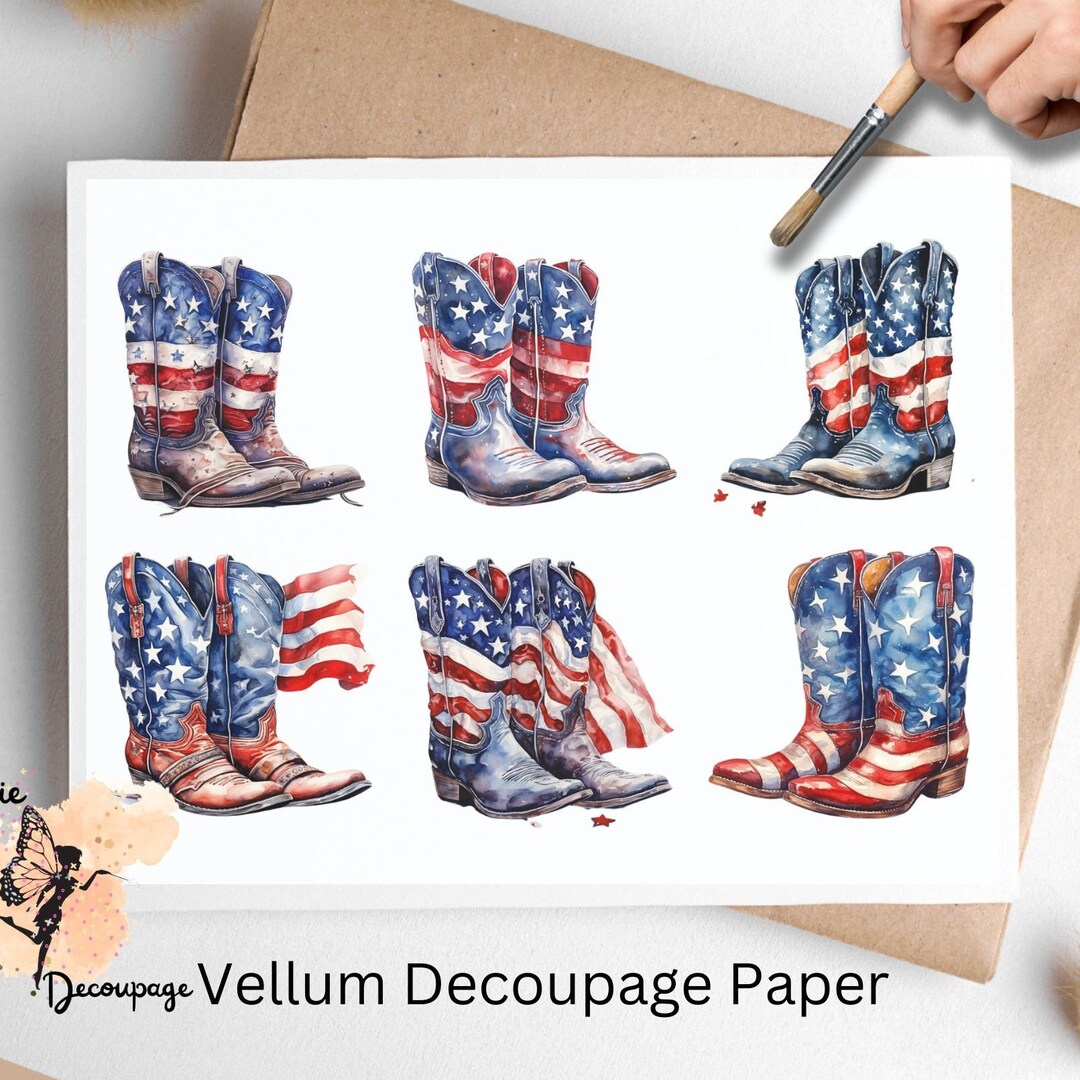 Patriotic Cowboy Boots Collage 2, Vellum Decoupage Paper US Letter Size ...