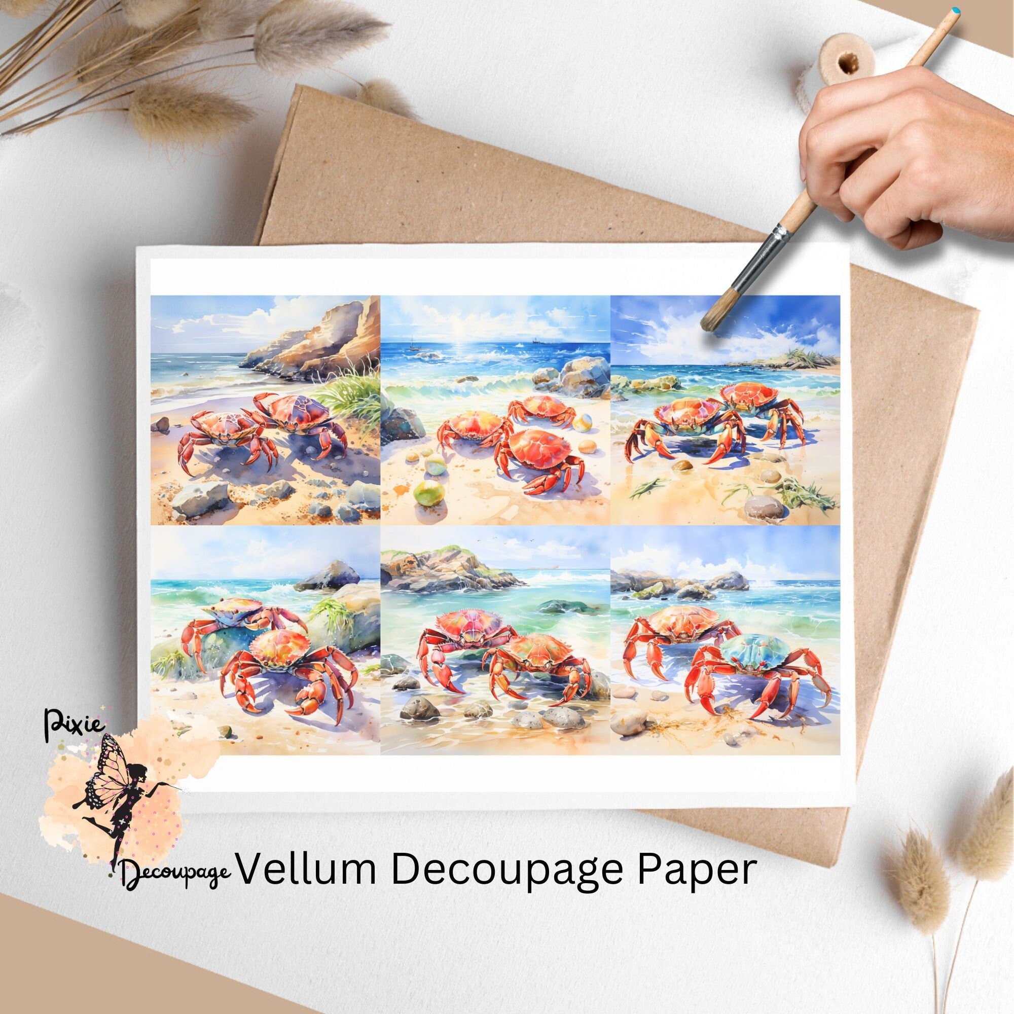 Crabs on the Beach Collage 2, Decoupage Paper US Letter Size, Shipped ...