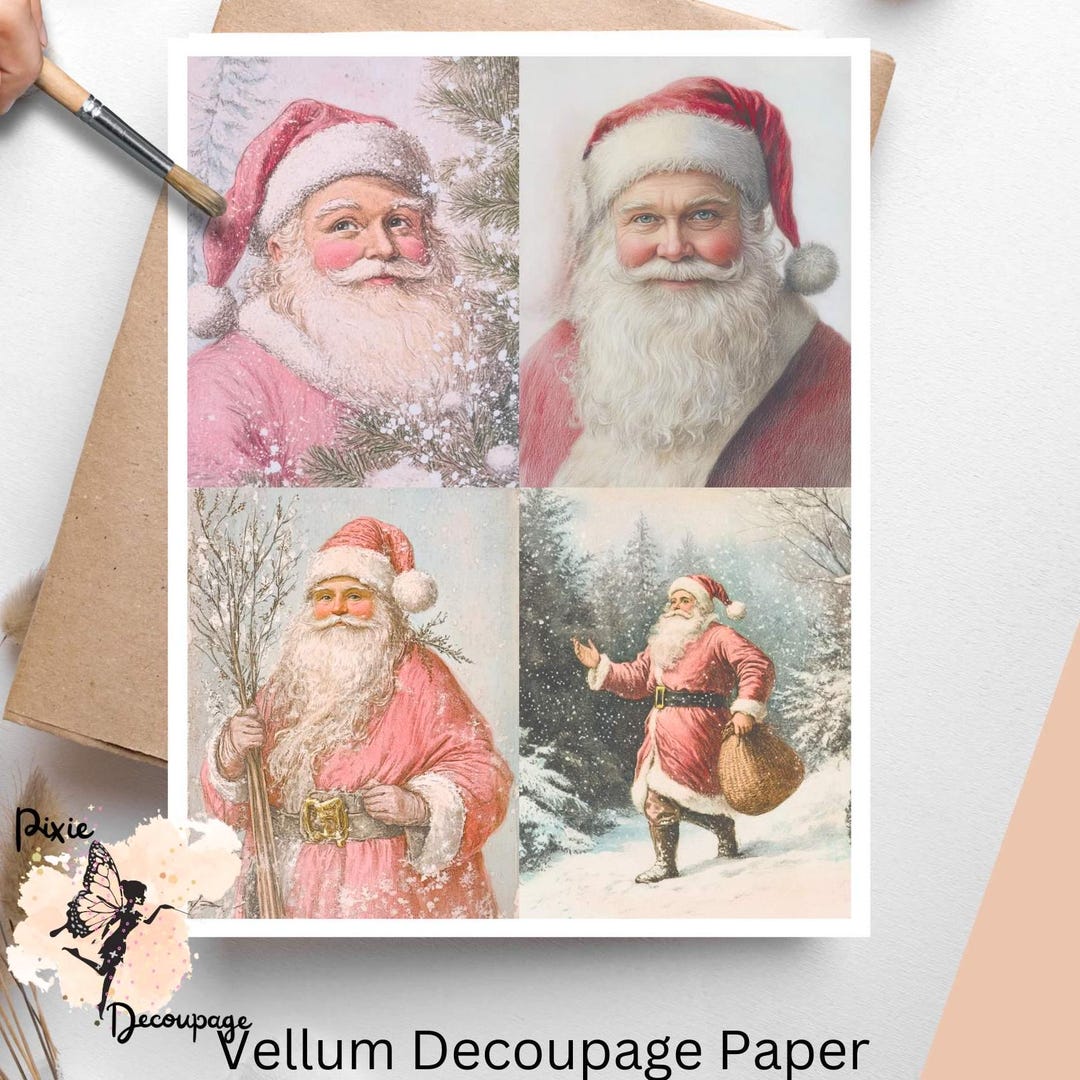 Pink Santa Claus Collage 1, Vellum Decoupage Paper US Letter Size ...