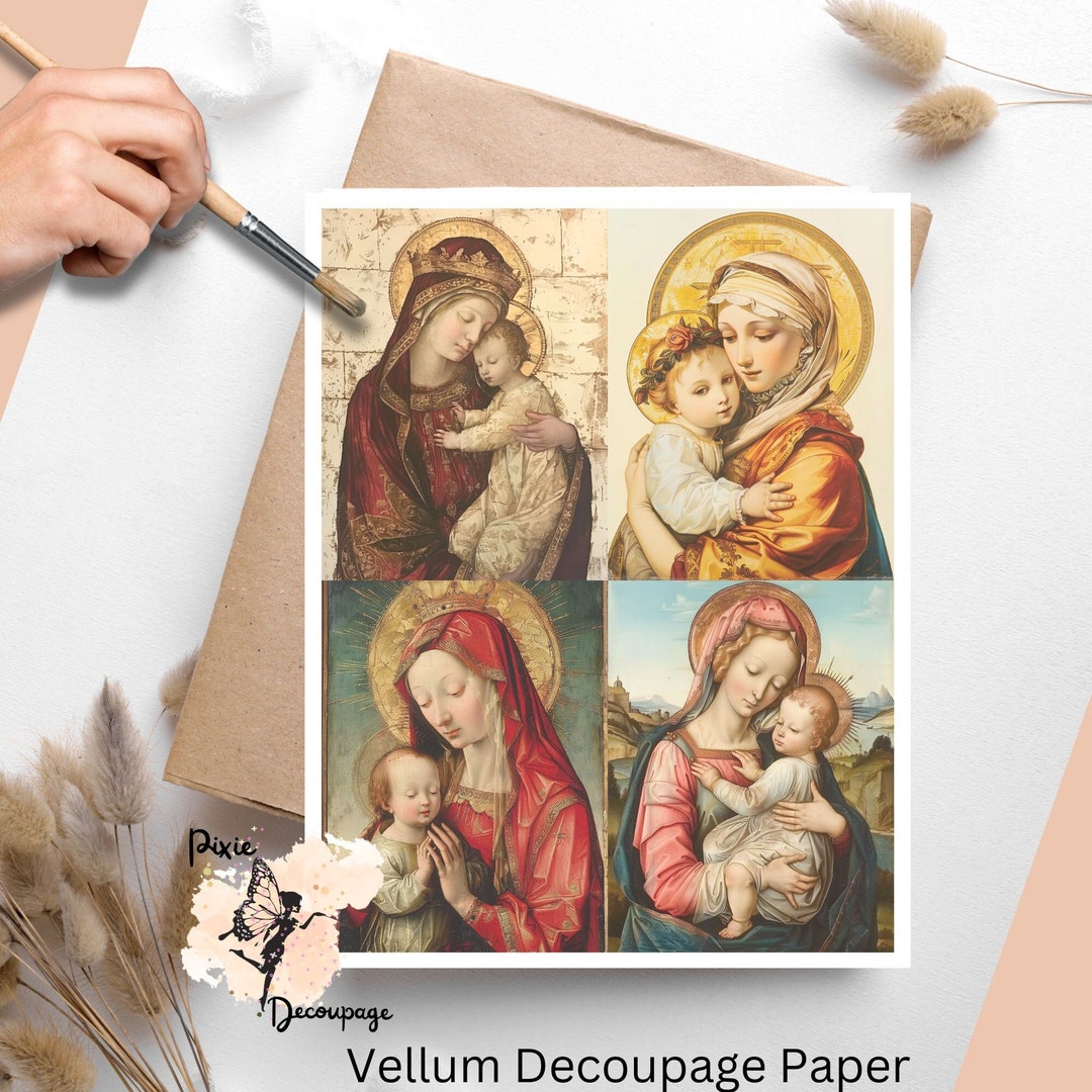 Virgin Mary With Baby Jesus Collage 1, Vellum Decoupage Paper US Letter ...