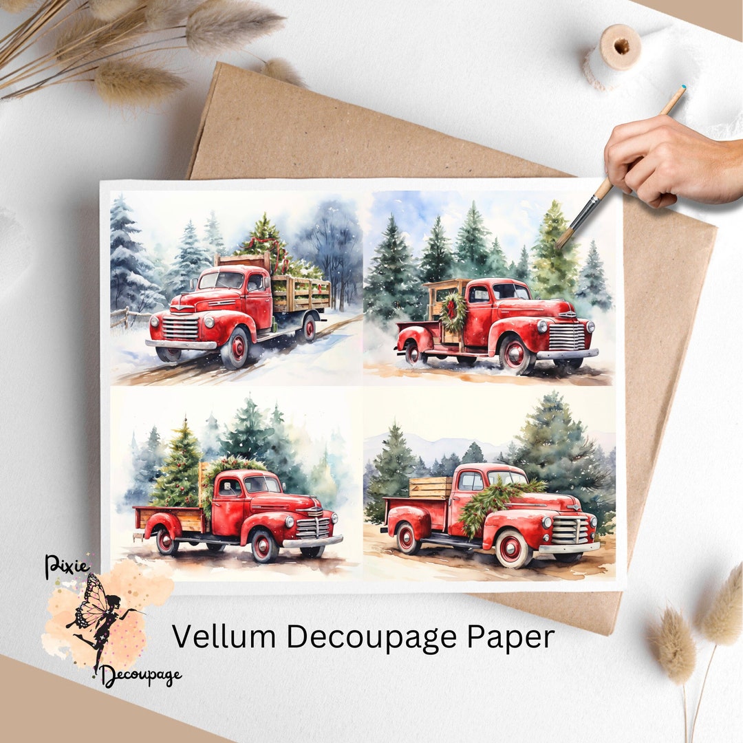Christmas Truck Collage 3, Vellum Decoupage Paper US Letter Size ...