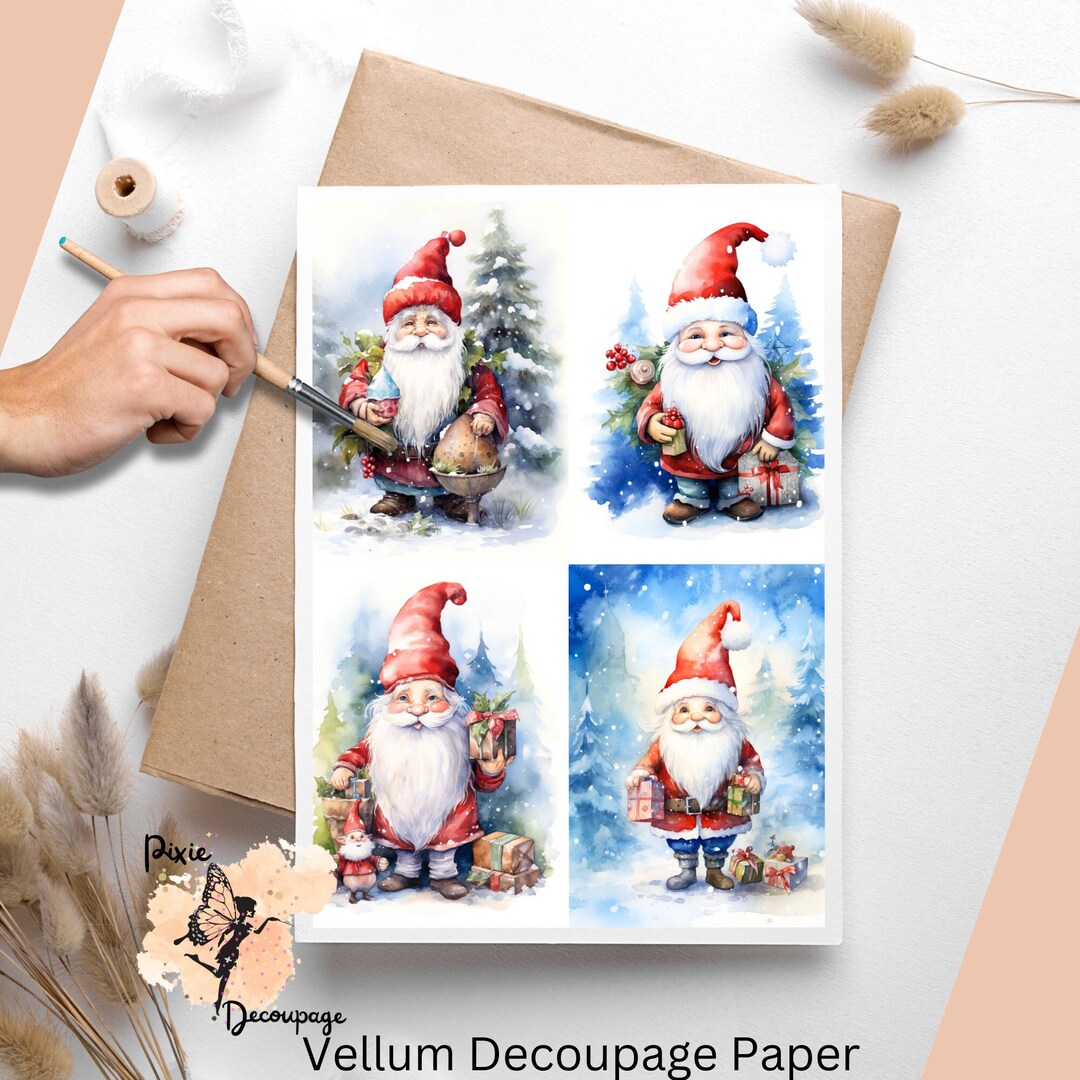 Christmas Gnome Collage 1, Vellum Decoupage Paper US Letter Size ...