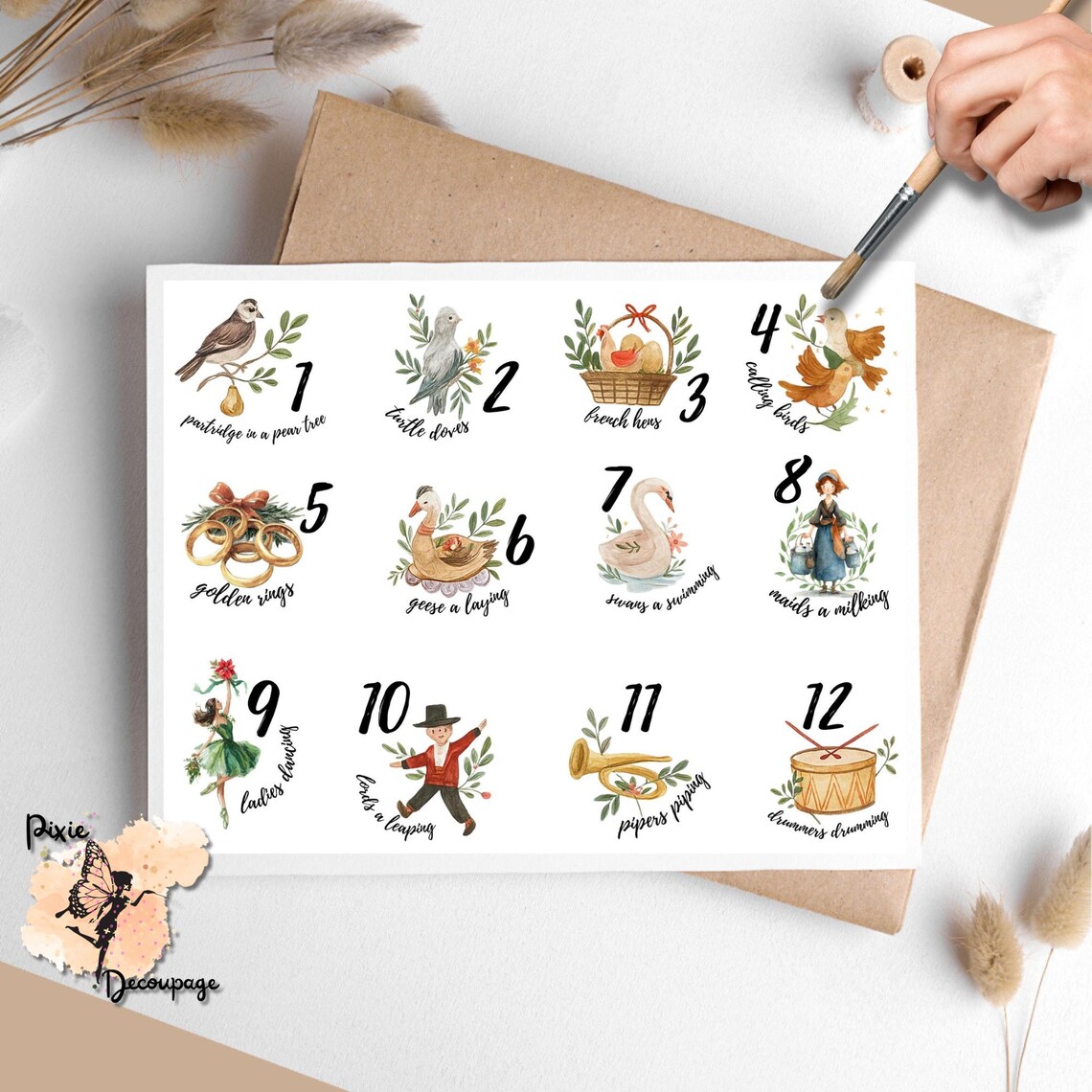 12 Traditional Days of Christmas 1, One Sheet Rice Paper US Letter Size ...