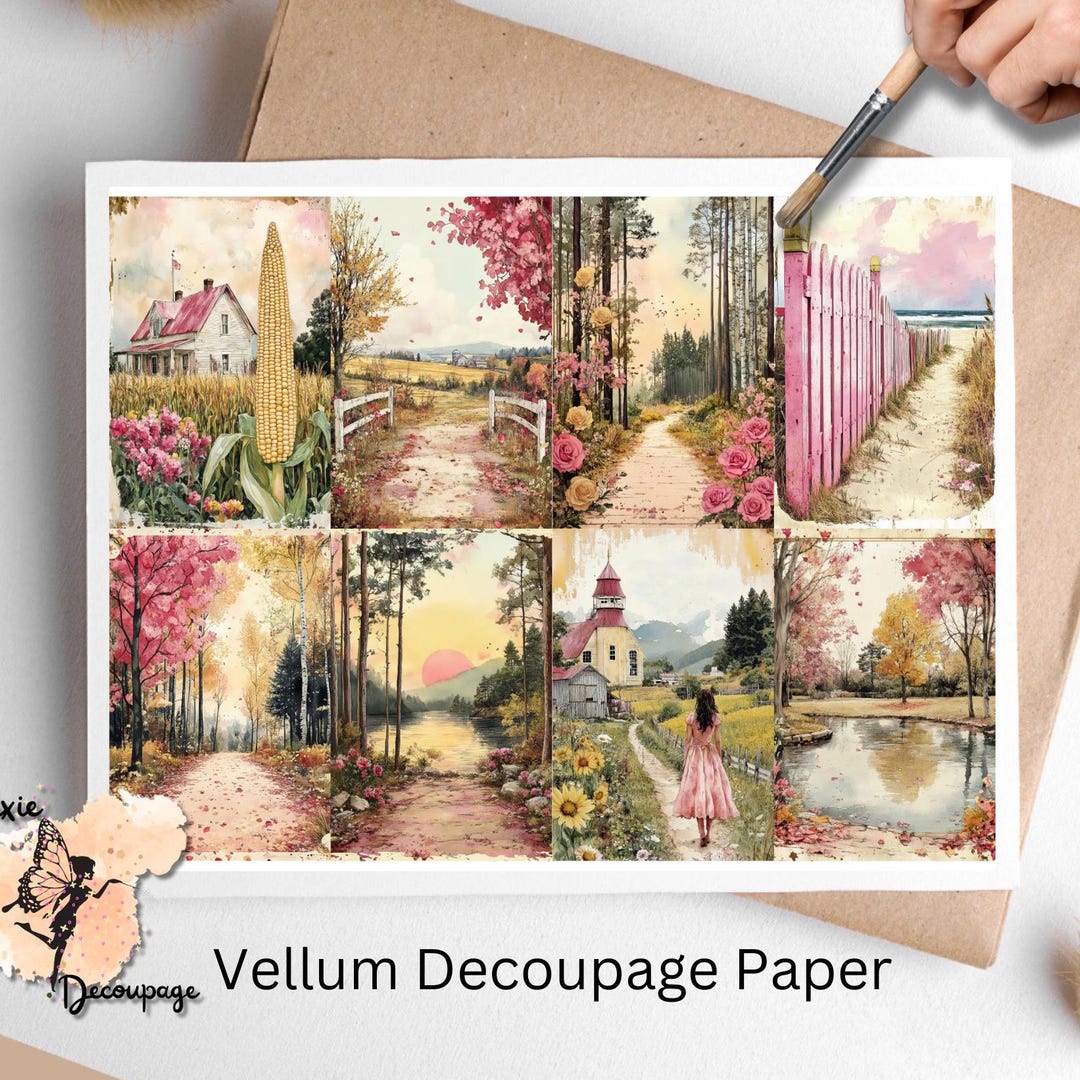 Shabby Chic Farm Landscape 2 Decoupage Paper US Letter Size, Shipped to ...