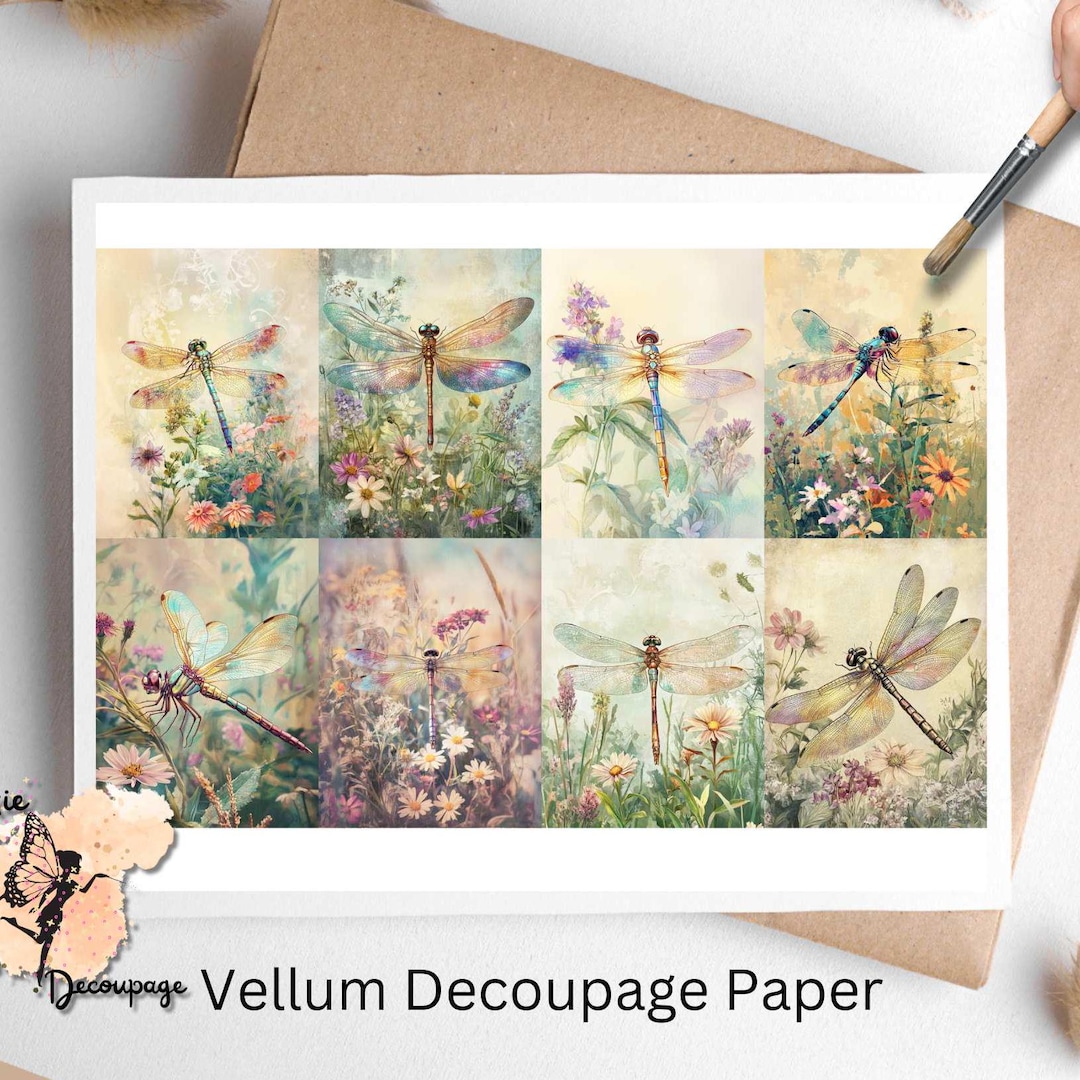 Dragonfly Collage 5, Vellum Decoupage Paper US Letter Size, Shipped to ...