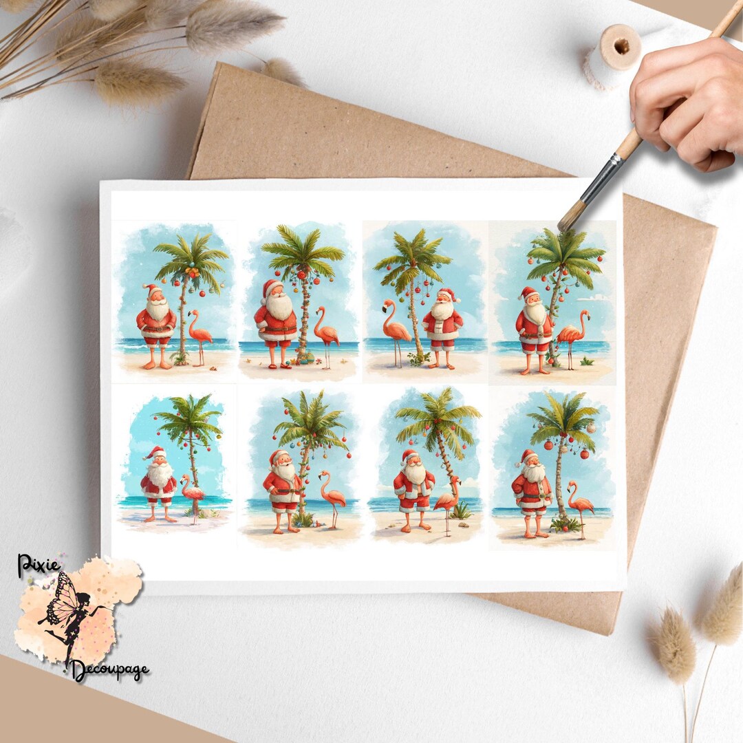 Santa With Flamingo 1, One Sheet Rice Paper US Letter Size - Etsy