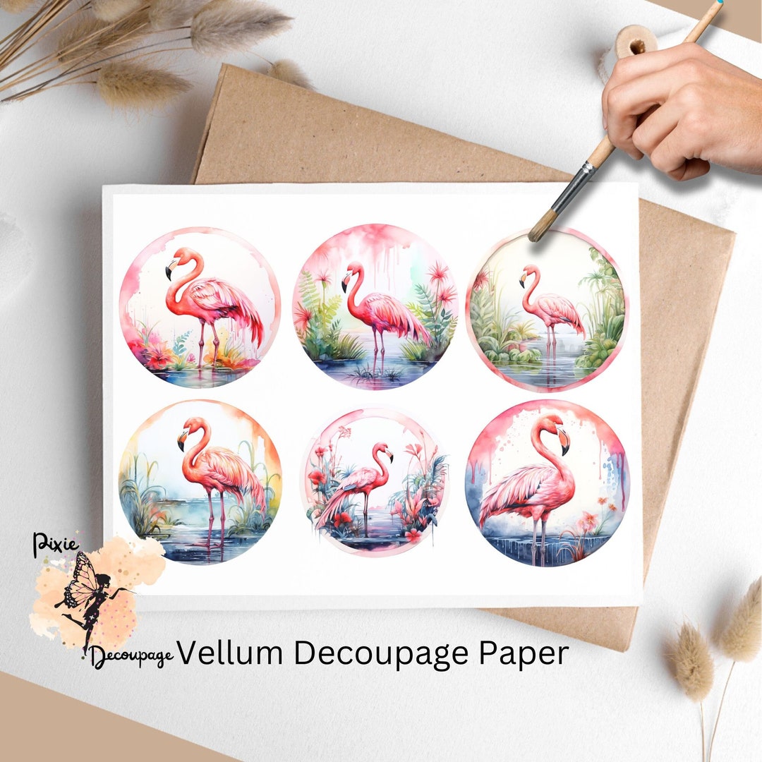 Flamingo Circle Collage 2, Vellum Decoupage Paper US Letter Size ...