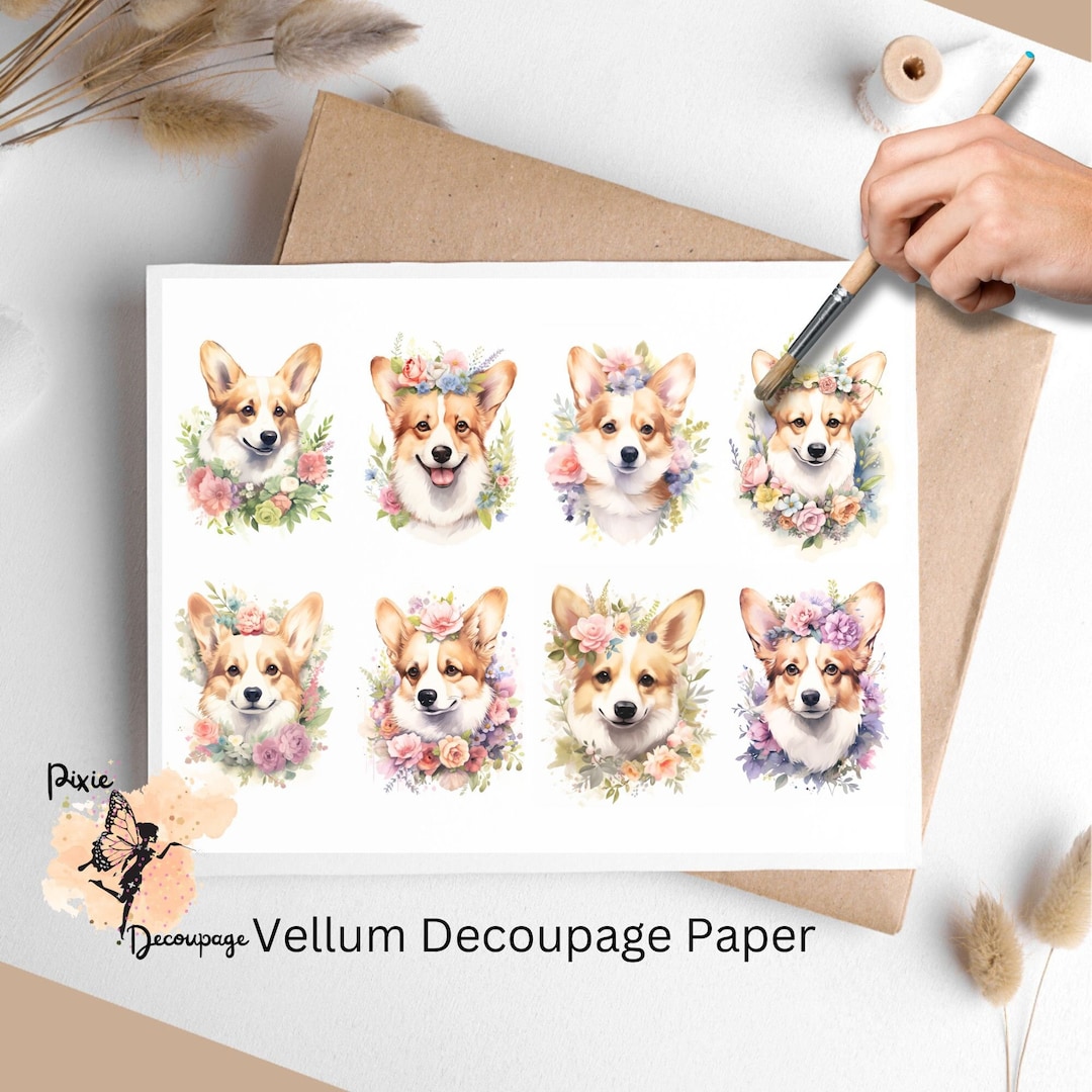 Corgi Portrait Collage 1, Vellum Decoupage Paper US Letter Size ...