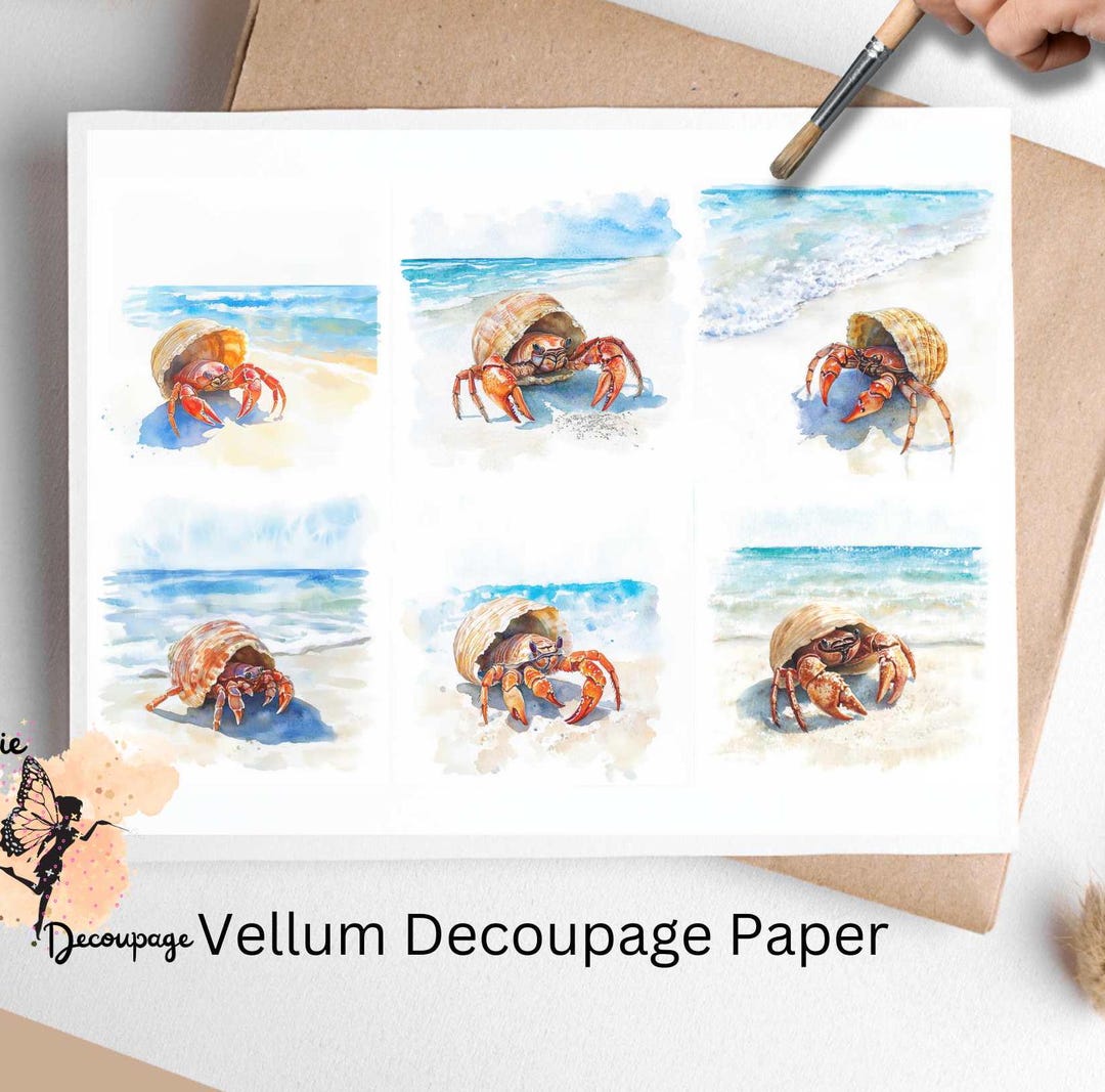 Hermit Crab Collage 2, Vellum Decoupage Paper US Letter Size, Shipped ...