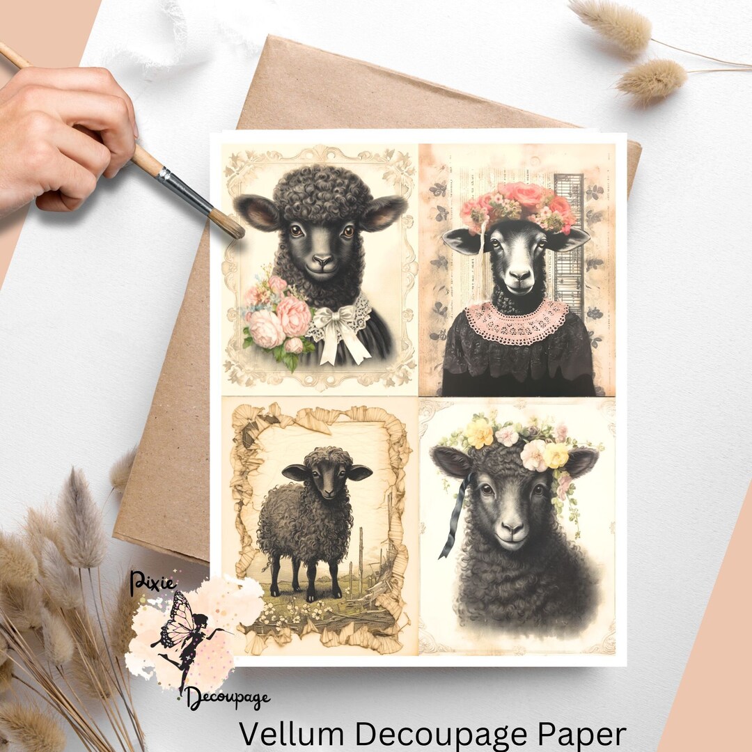 Vintage Black Sheep Collage 1, Vellum Decoupage Paper US Letter Size ...