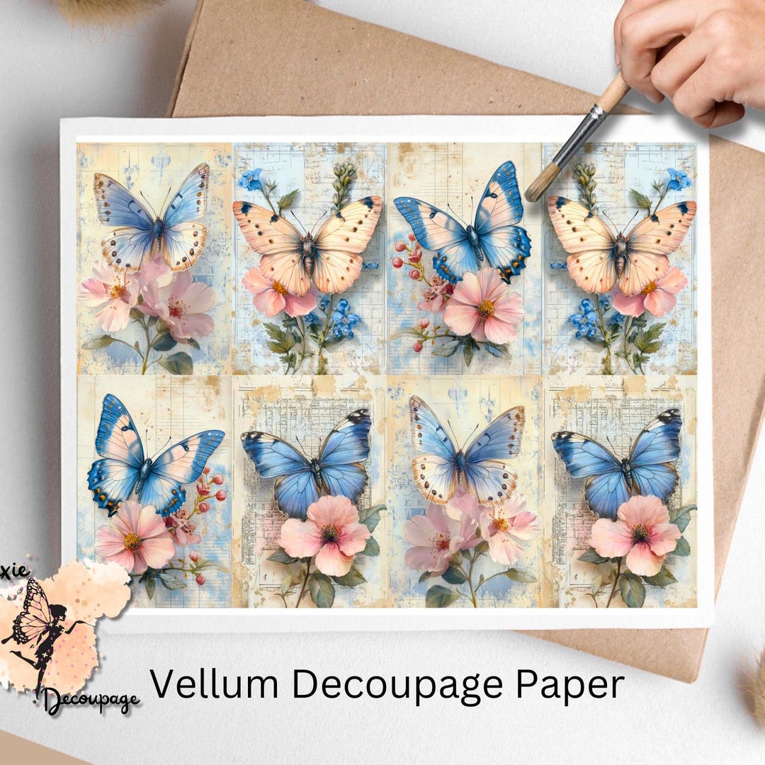 Shabby Chic Butterfly Collage 1, Vellum Decoupage Paper US Letter Size ...